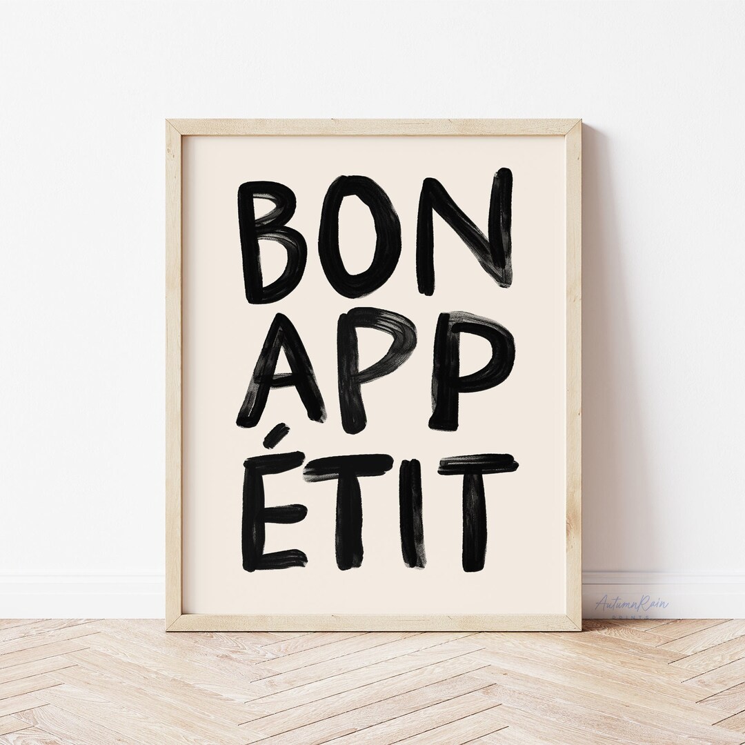Bon Appétit Typography Poster Print, French Language Quote Wall Art ...