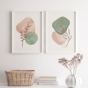 Set of 2 Sage Green Botanical Printable Wall Art, Boho Living Room ...