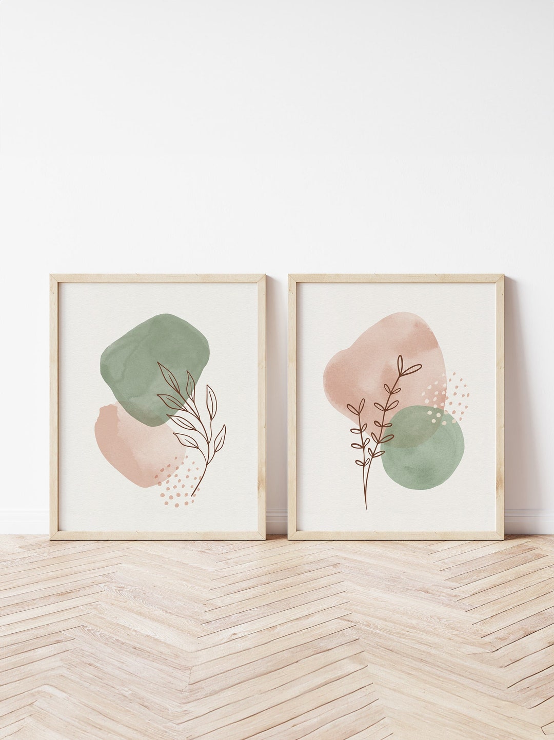 Set of 2 Sage Green Botanical Printable Wall Art, Boho Living Room ...