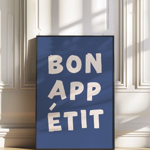 Bon Appétit Typography Poster Print, French Language Quote Wall Art ...
