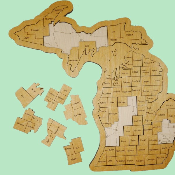 Michigan Map Puzzle - Etsy