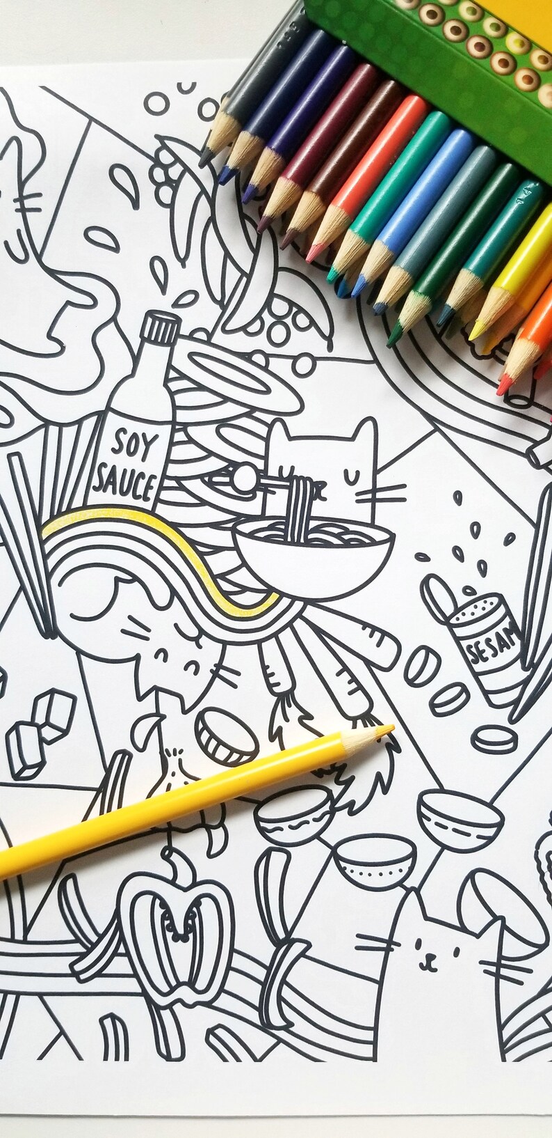 Noodles and Cats Coloring Page Downloadable Print and Digital Copy ...