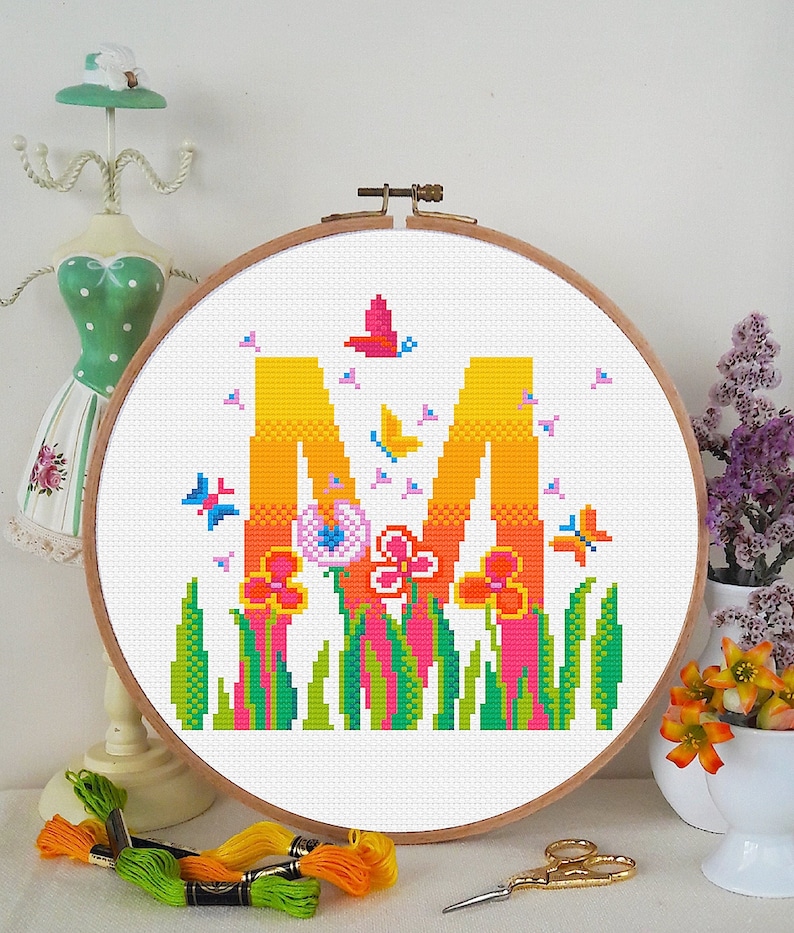 Letter M, Alphabet Cross Stitch, Kids, Easy Cross Stitch, Spring ...