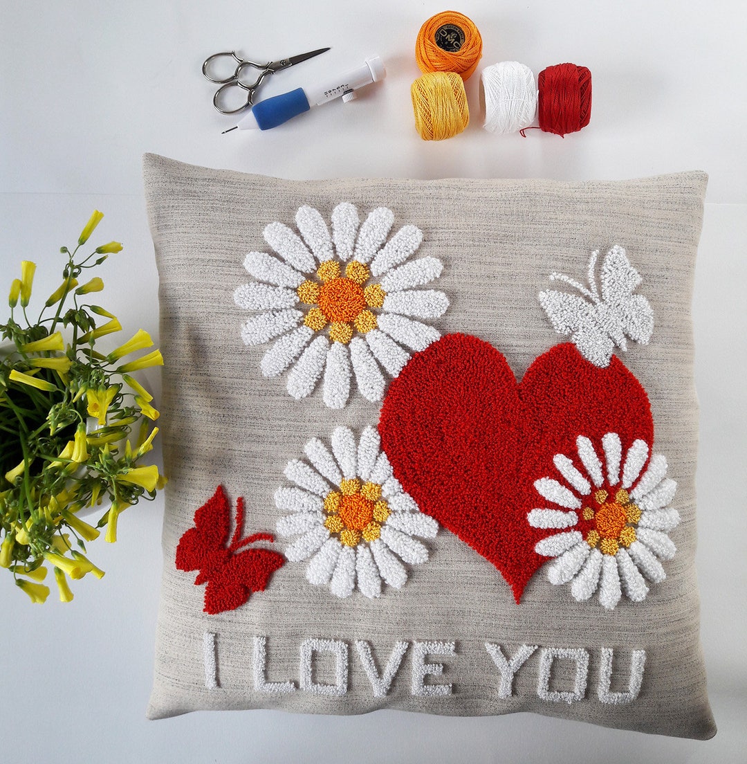 Punch Needle Embroidery Pattern Pdf, Decorative Pillow Cover Floral, I ...