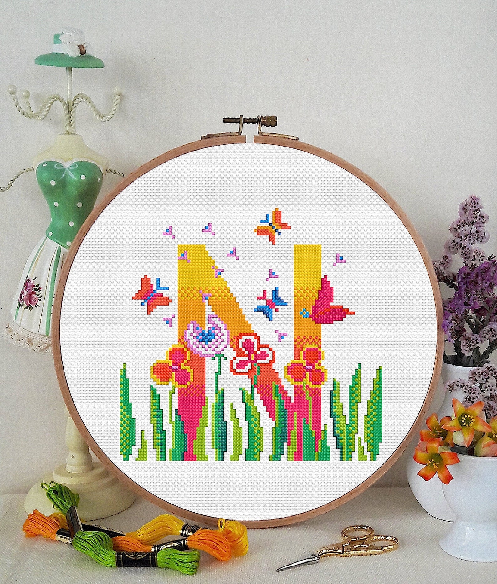 PDF Cross Stitch, Letter N Chart Stitch Pattern, Alphabet Nursery, Easy ...