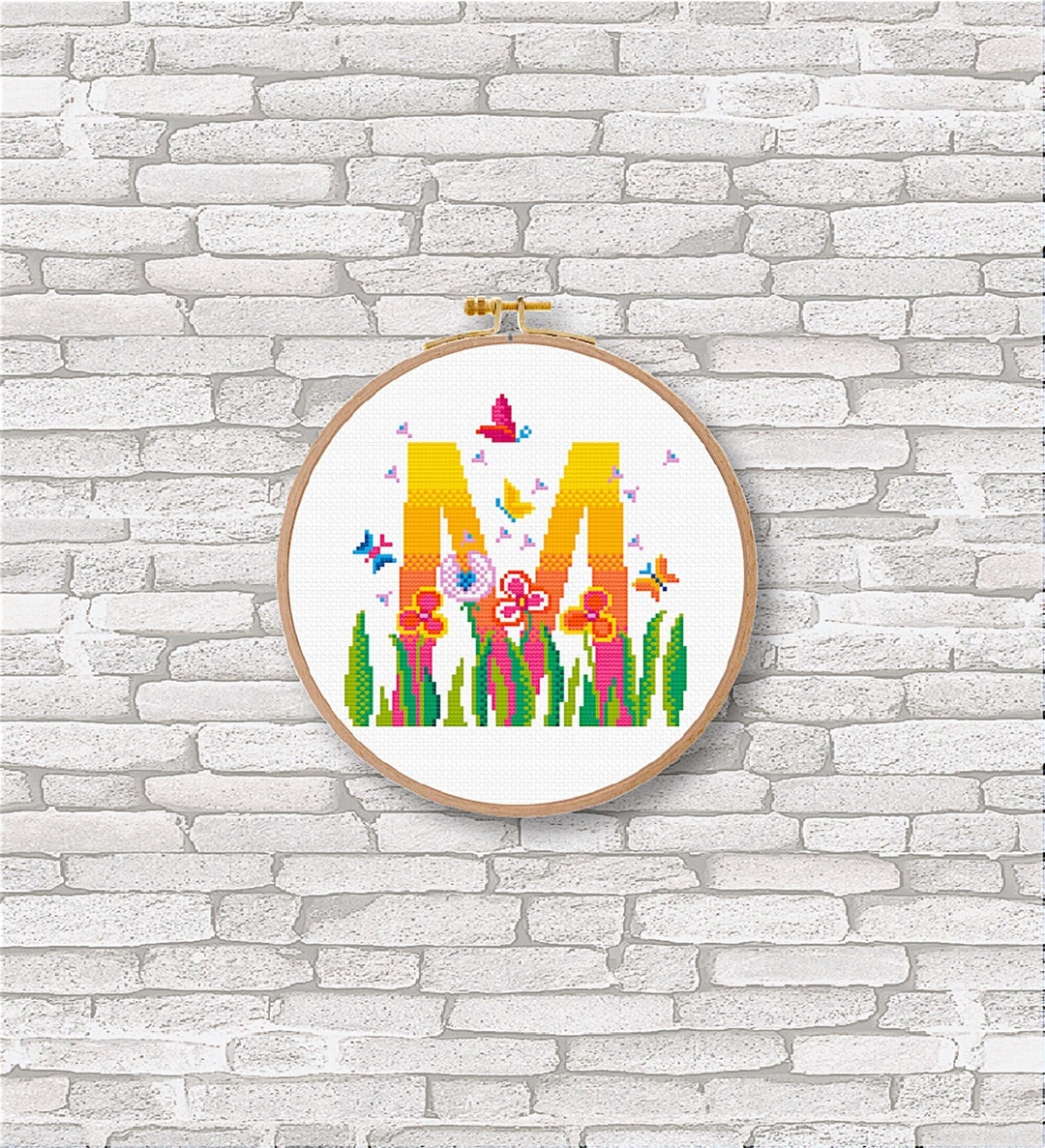 Letter M, Alphabet Cross Stitch, Kids, Easy Cross Stitch, Spring ...
