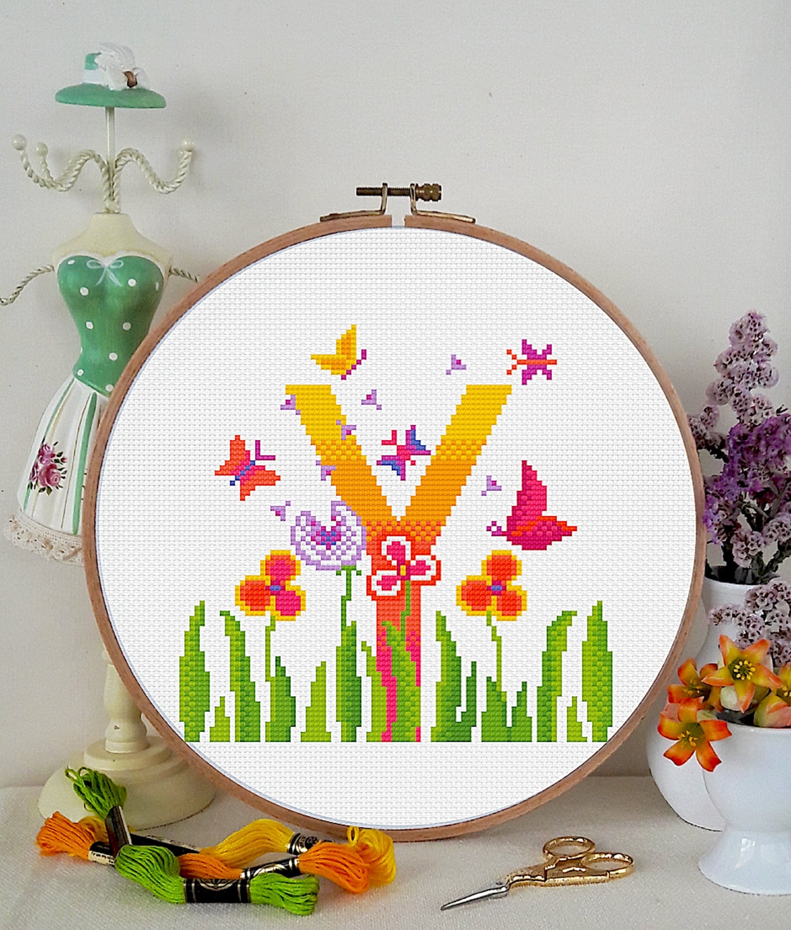 Pdf Pattern Letter Y Cross Stitch Gift, Floral Cross Stitch, Alphabet ...
