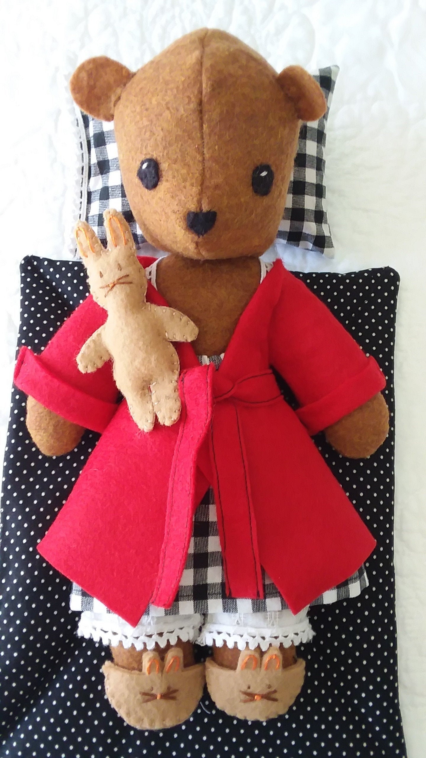 PDF Felt Bedtime Bear Pattern With Robe & Bunny Slippers - Etsy
