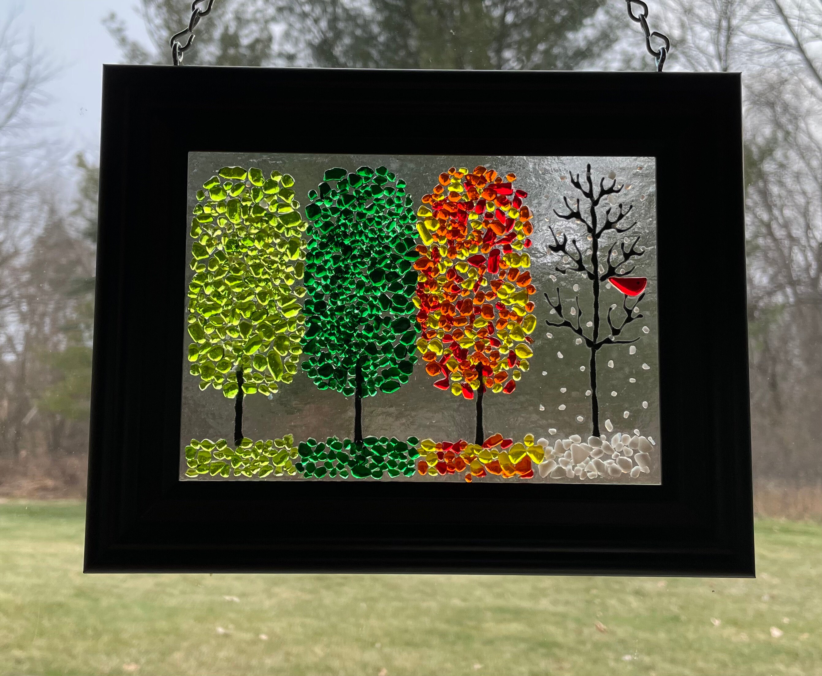 Hanging Fused Glass Four Seasons Window Art, Handmade - Etsy