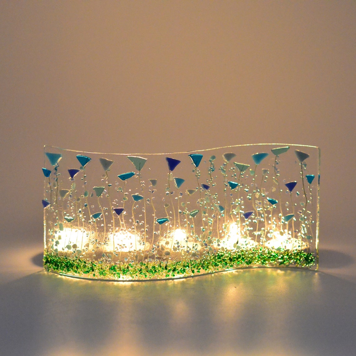 Fused Glass Blue Tulip/balloon Flowers Shelf/window Sill Art - Etsy
