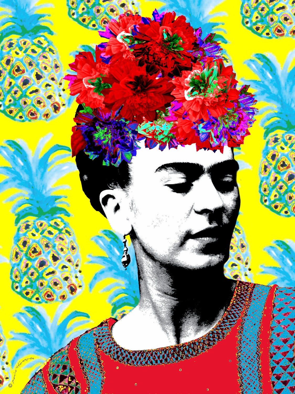 Retrato de Frida Kahlo en Fondo Amarillo con Piñas Archivo Descargable ...
