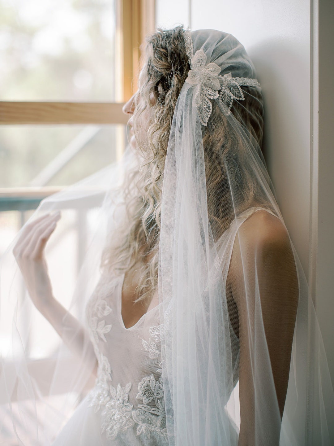 Floral Juliet Cap Veil, Lace Wedding Veil, Cathedral Juliet Cap Veil ...