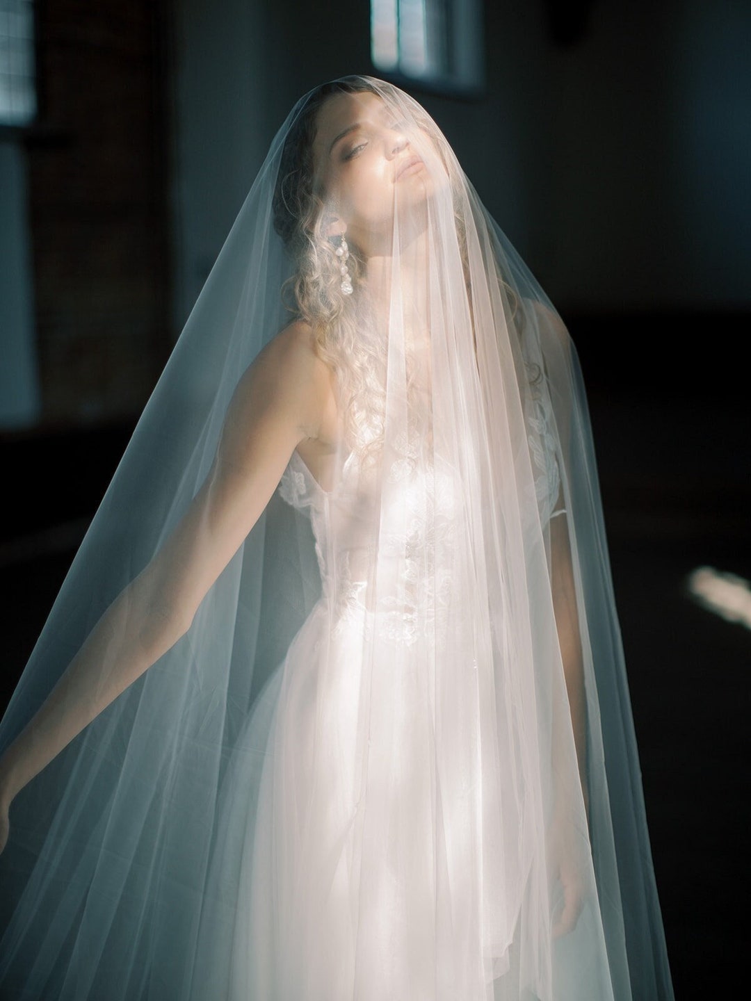 Cathedral Wedding Veil With Blusher, Lightweight Tulle, Extra Wide ...