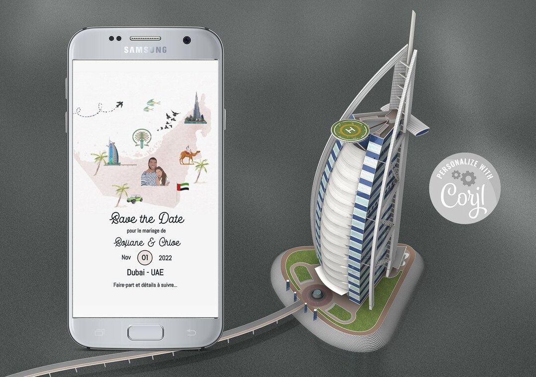 Watercolor Dubai - UAE Map Wedding Electronic Invitation - Etsy