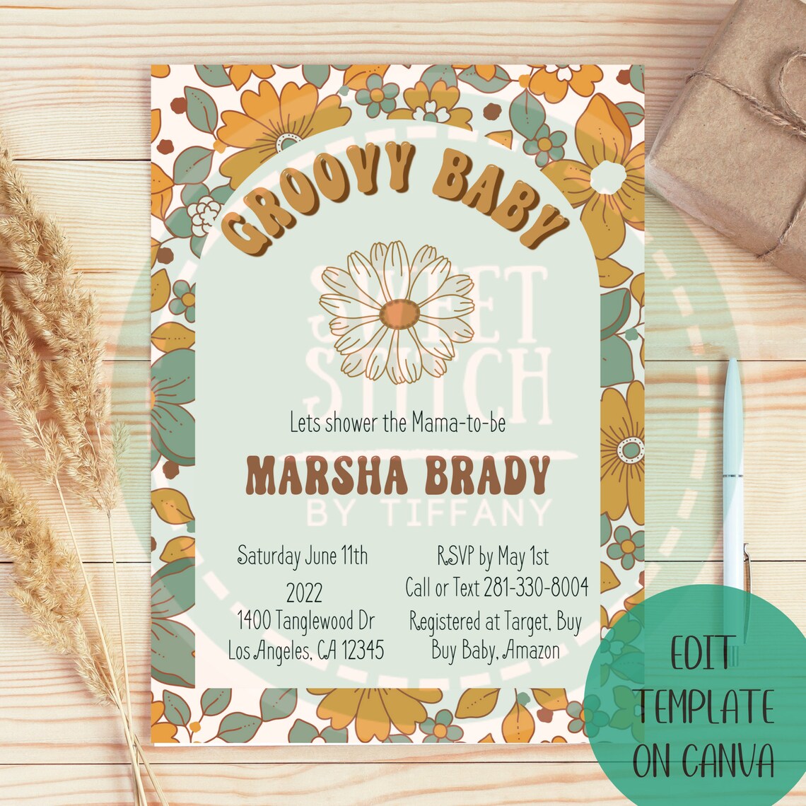 Groovy Baby Shower Editable Invitation- 70s Vibe Groovy Baby Shower ...