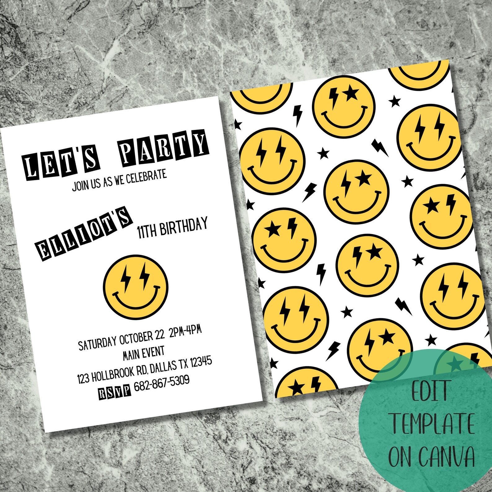 Smiley Face Birthday Invitation, Boys Birthday Invitation, Preteen ...