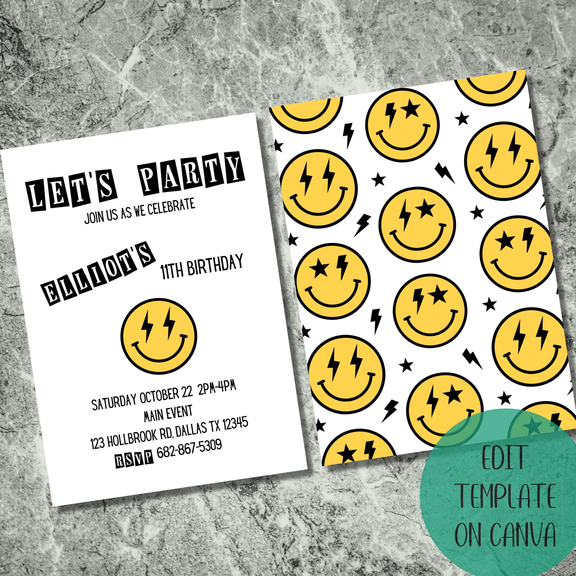 Smiley Face Birthday Invitation, Boys Birthday Invitation, Preteen ...