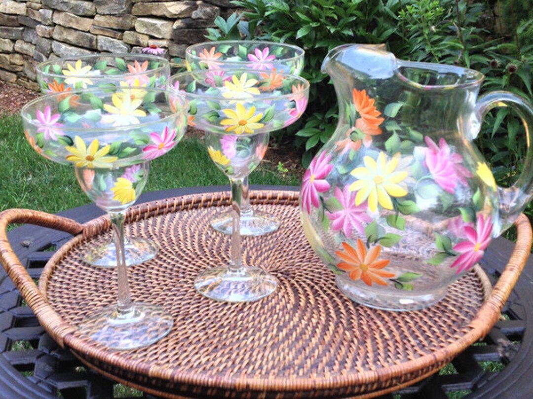 Margarita Entertaining Set - Summer Daisies (5-piece) Hand Painted - Etsy