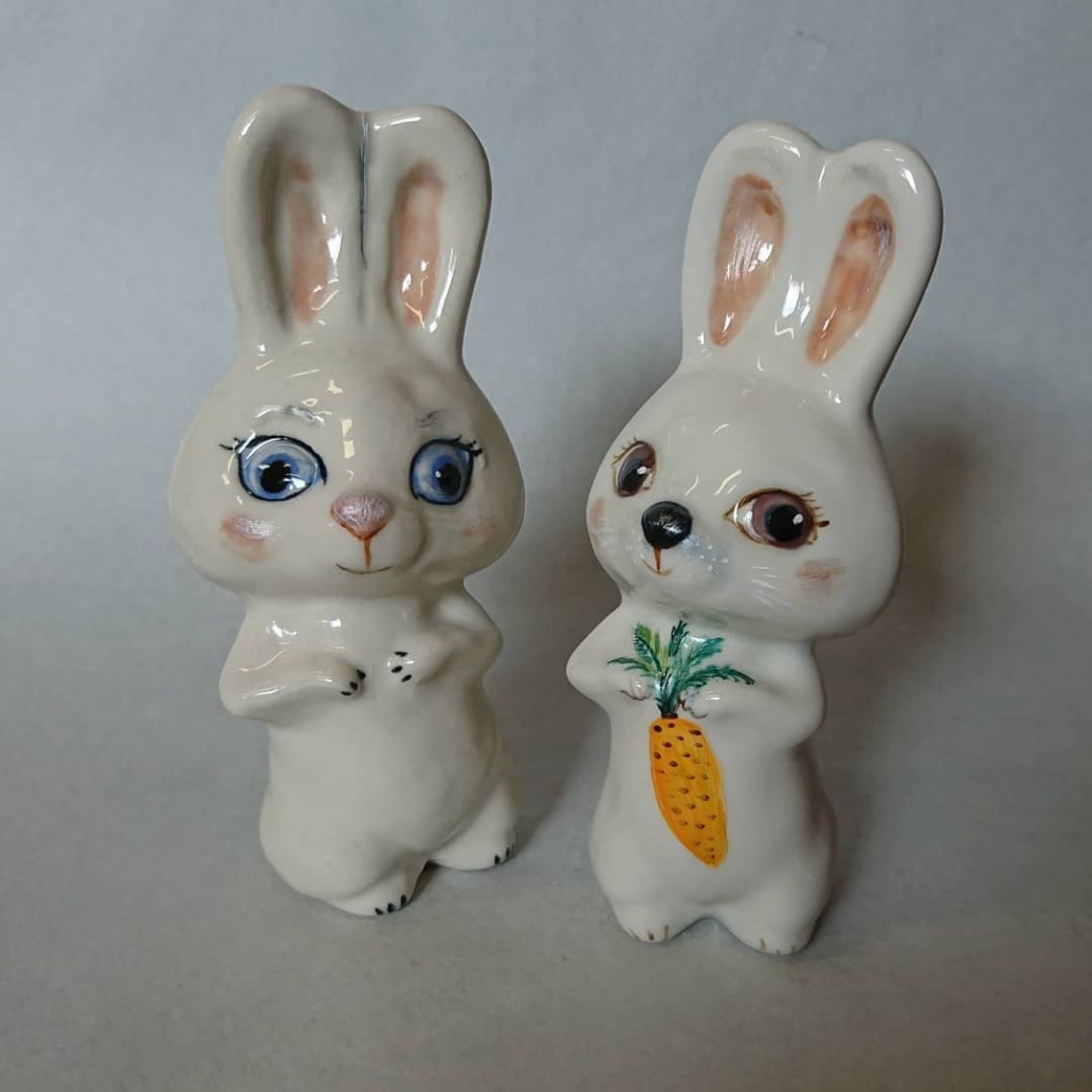 Rabbits porcelain figurines Couples in love White rabbit with | Etsy