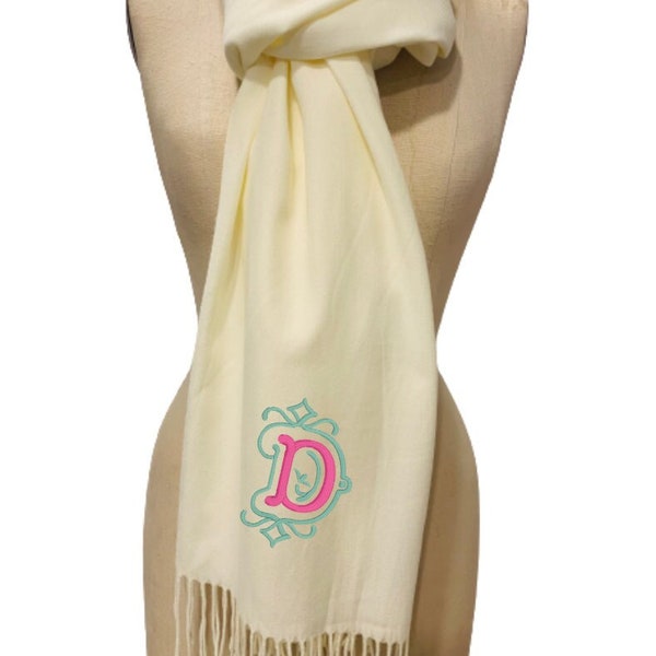 Personalized Scarf, Monogrammed Scarves, Ivory Personalized Scarf ...
