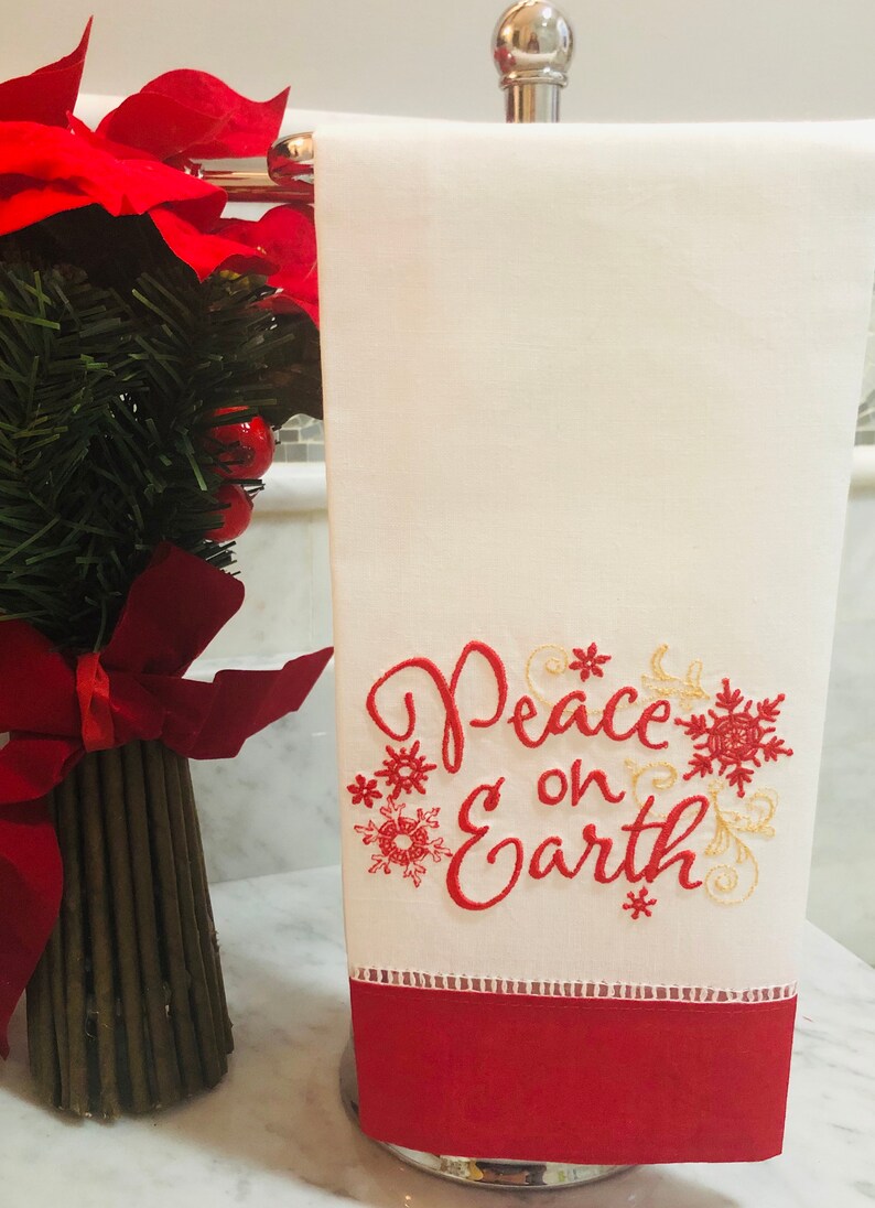 Peace on Earth Guest Towel, Christmas Guest Towel, Linen Guest Towel ...
