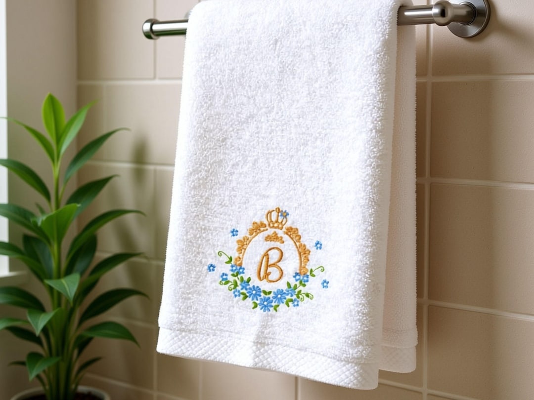 Personalized Embroidered Bath Towel Set | Floral Crown Monogram | Quick ...