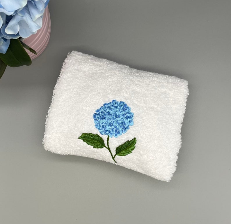 Hydrangea Embroidered Bath Towel, Floral Embroidery Bath Towel Set ...
