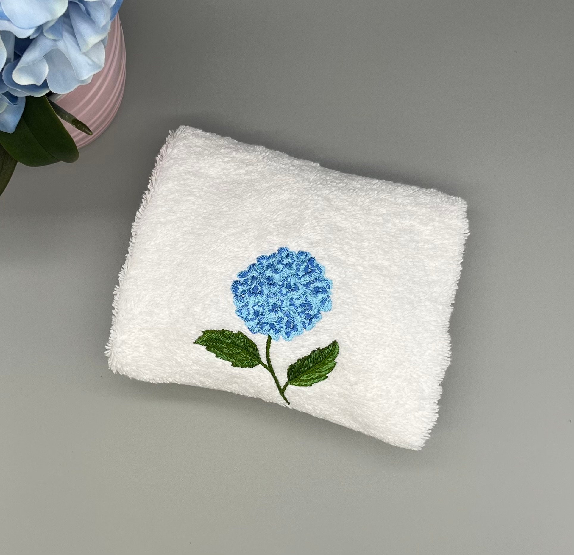 Hydrangea Embroidered Bath Towel, Floral Embroidery Bath Towel Set ...