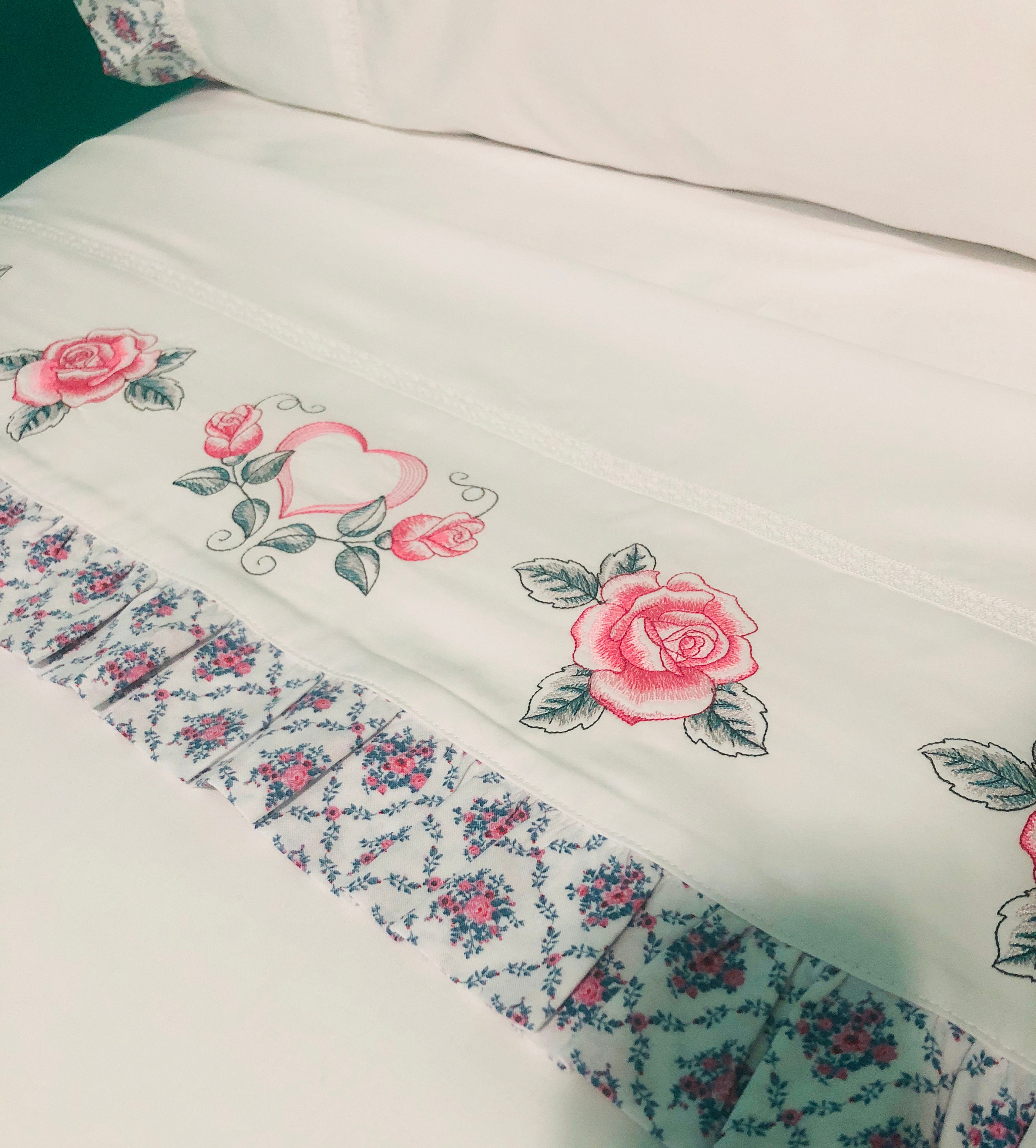 Vintage Roses Bed Sheet Set Embroidered Sheets Vintage - Etsy