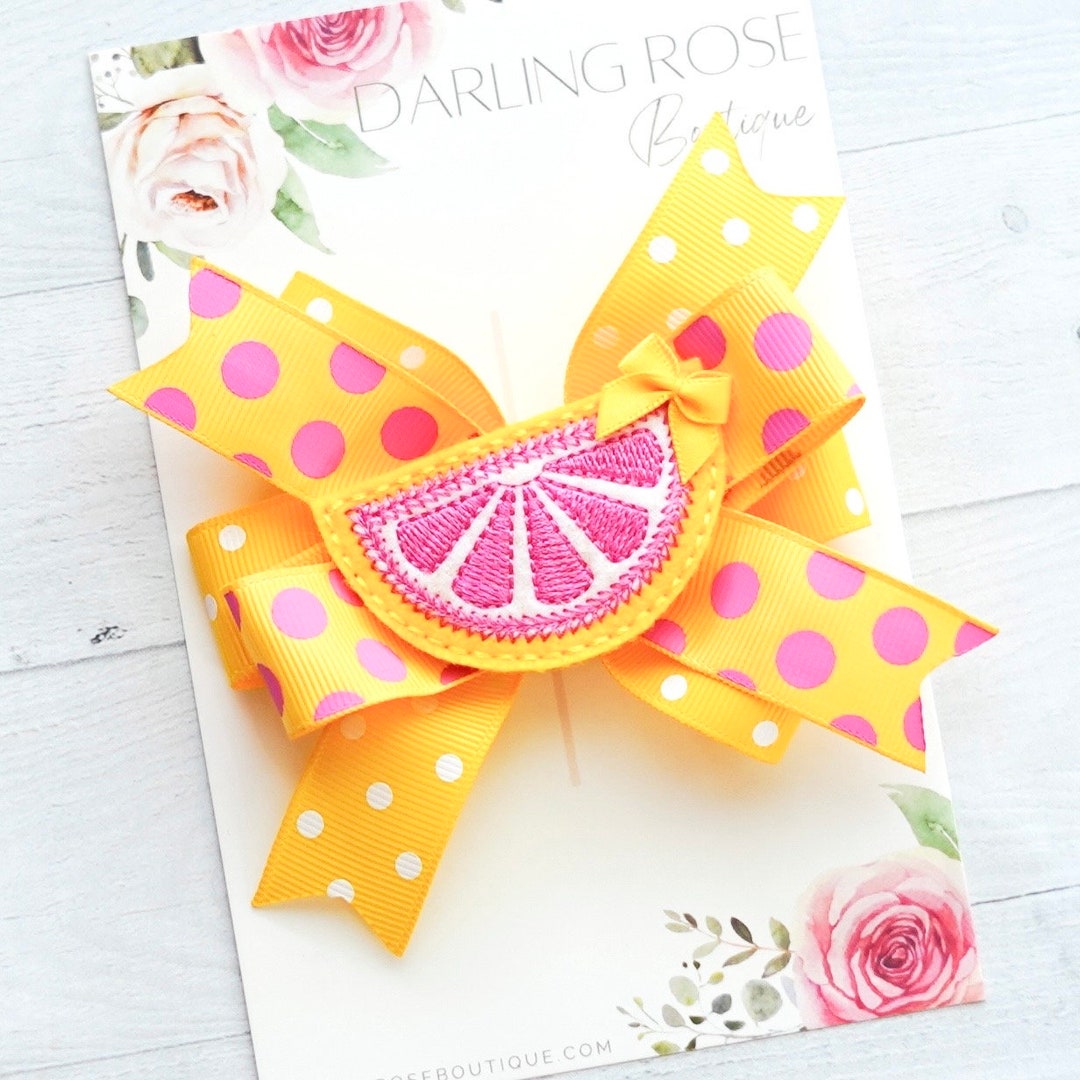 READY TO SHIP Medium 4 Yellow Lemonade Theme Hair Bow or Headband ...
