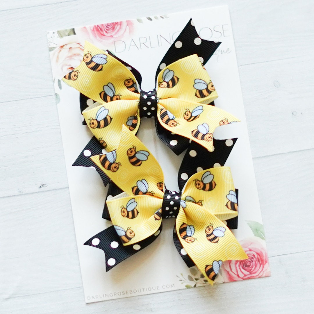 Ready to Ship Bee Theme 3 White, Black and Yellow Honeybee Bee Pigtail ...