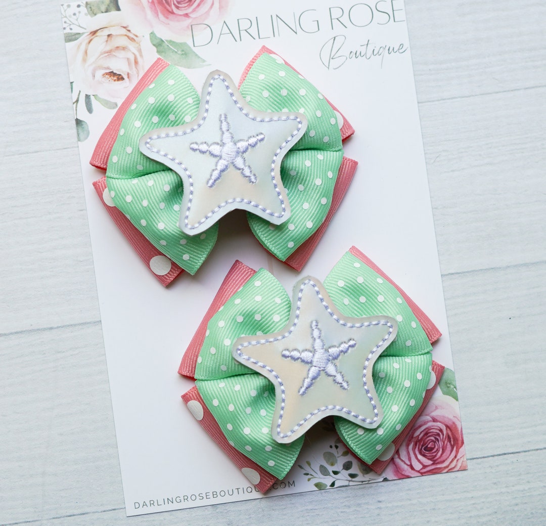 3 Summer Seashell Beach Vacation Hair Bow Pigtail Bows - Etsy