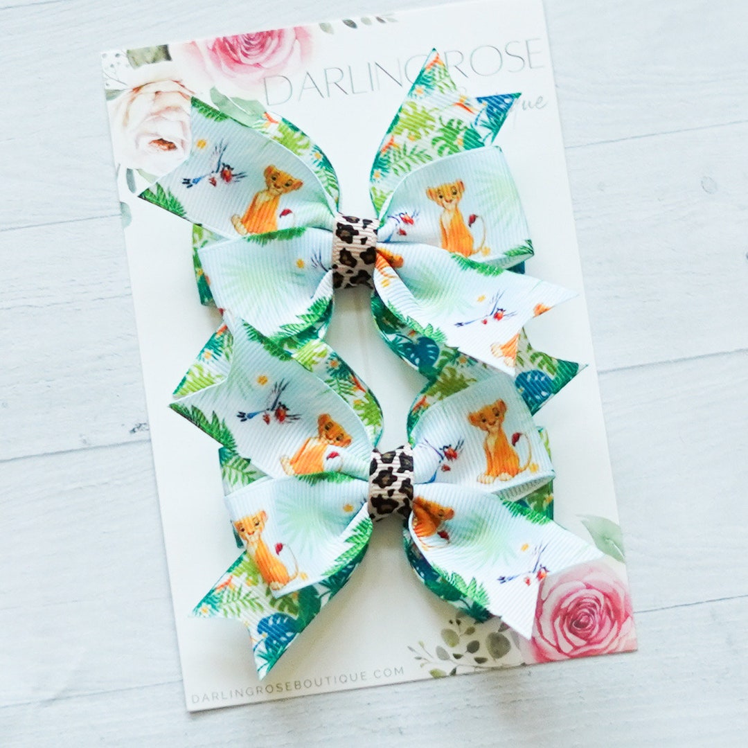 Safari Character Inspired Pigtail Hair Bow Set Lion King Animal Kingdom ...