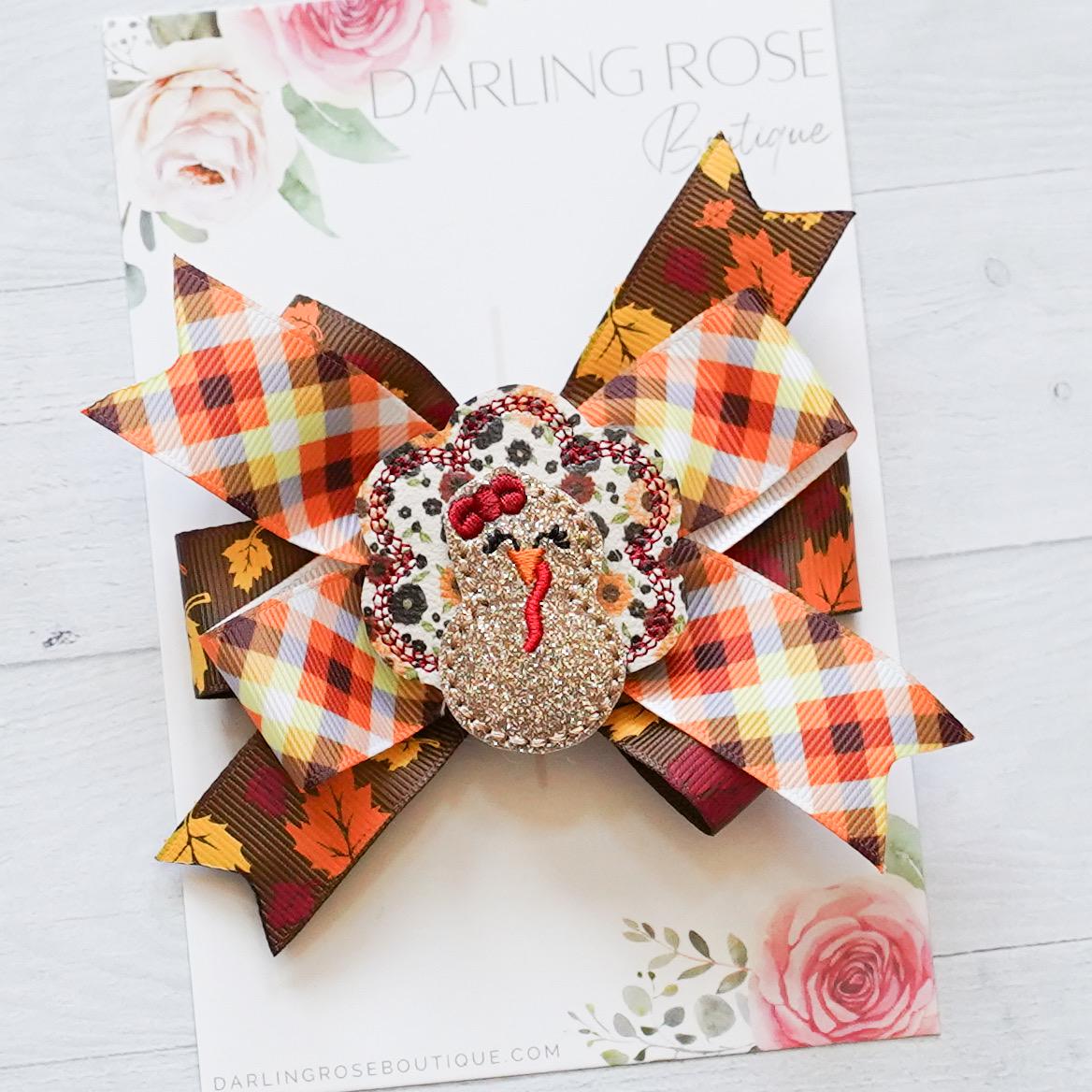 Medium 4” Thanksgiving - Turkey Theme Hair Bows - Gobble Gobble ...