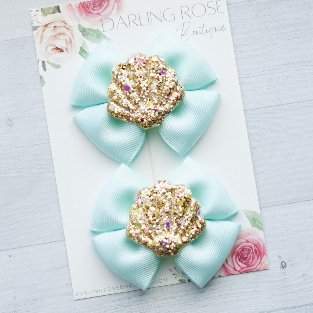 3 Summer Seashell Beach Vacation Hair Bow Pigtail Bows - Etsy