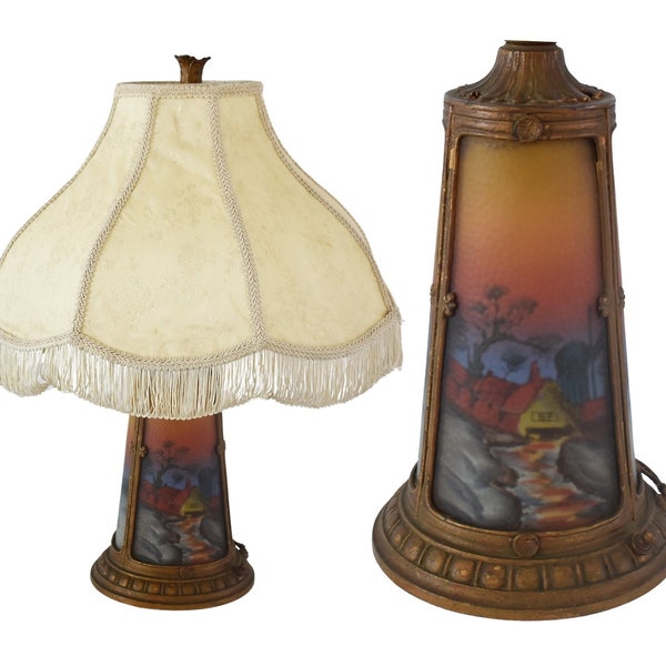 Antique Reverse Painted Table Lamp - Etsy