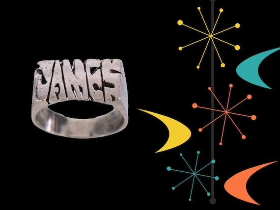 Coolest Men's Sterling Silver JAMES Ring, 1970s Style… - Gem
