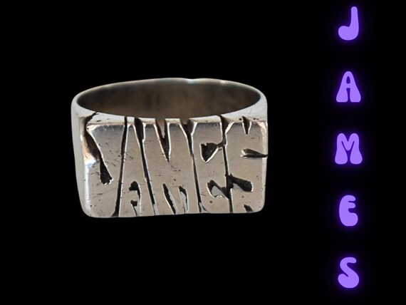 Coolest Men's Sterling Silver JAMES Ring, 1970s Style… - Gem