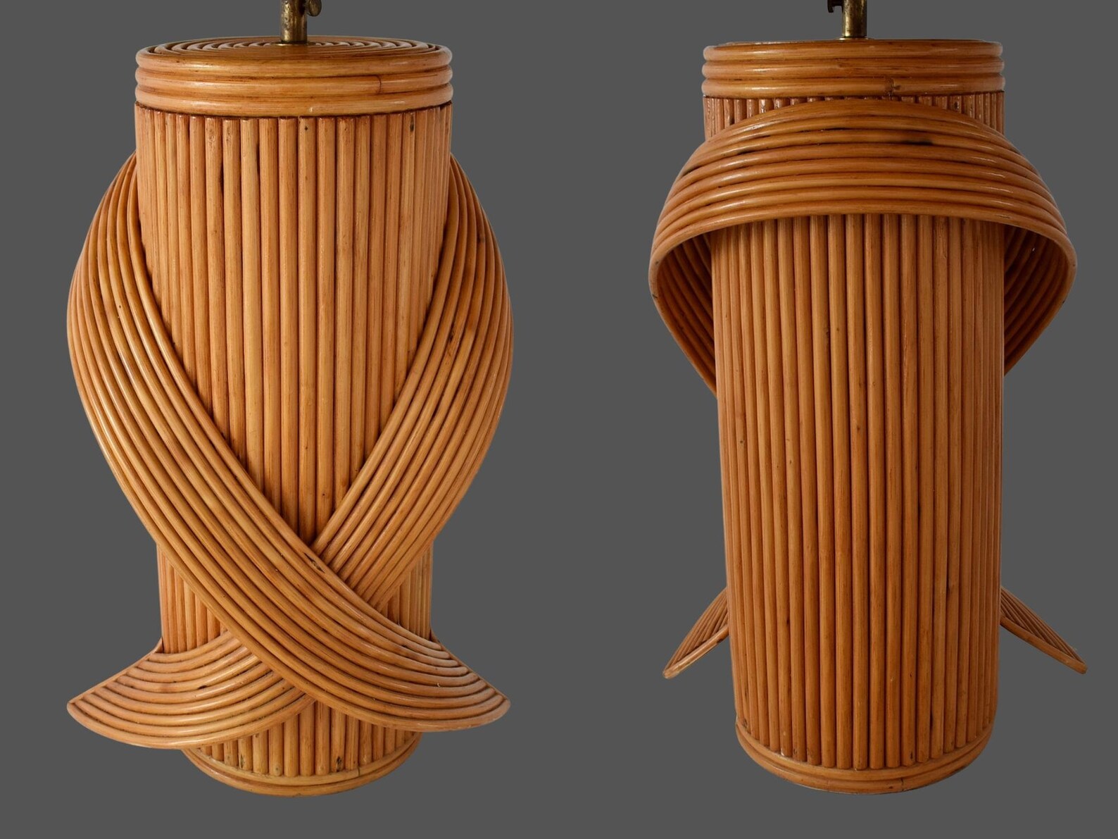 Vintage Large Bambo Rattan Ribbon Table Lamp Telescoping - Etsy