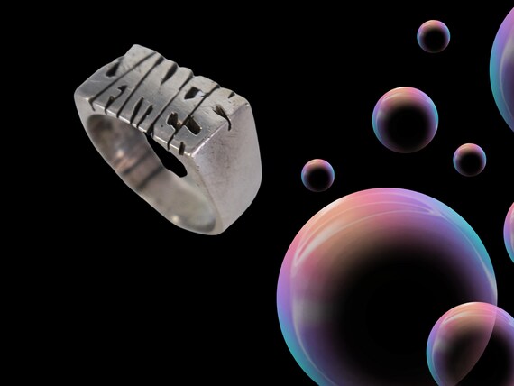 Coolest Men's Sterling Silver JAMES Ring, 1970s Style… - Gem
