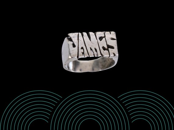 Coolest Men's Sterling Silver JAMES Ring, 1970s Style… - Gem
