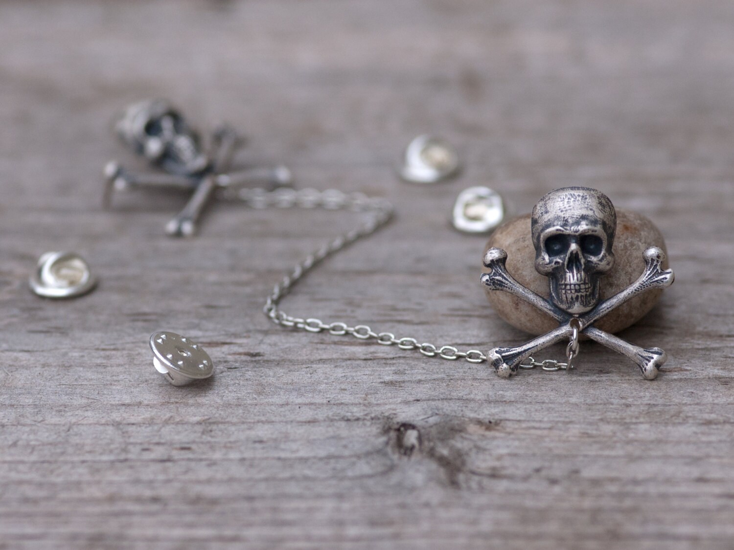 Silver Skull and Crossbones Collar Chain/ Cardigan Clip - Etsy