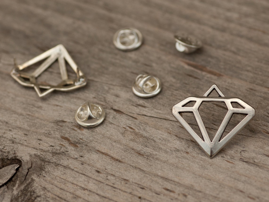 Silver Diamond Collar Pins With or Without Chain - Etsy