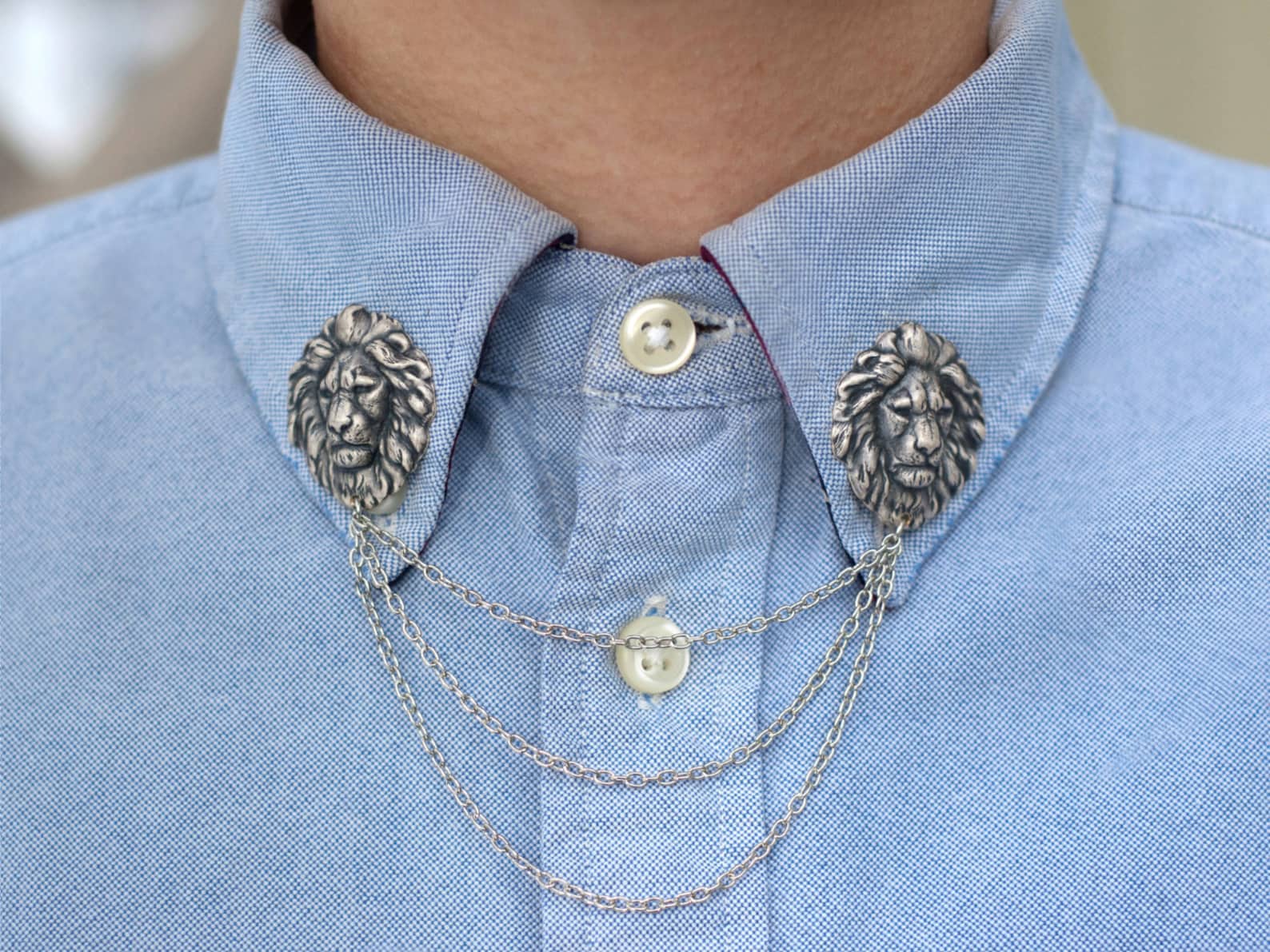 Silver Lion Head Collar/ Cardigan Clip - Etsy