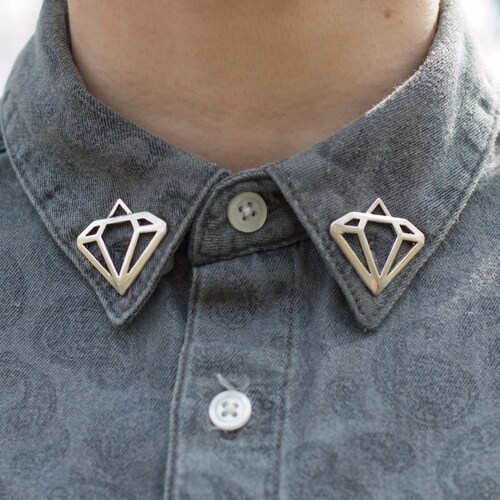 Silver Diamond Collar Pins With or Without Chain - Etsy