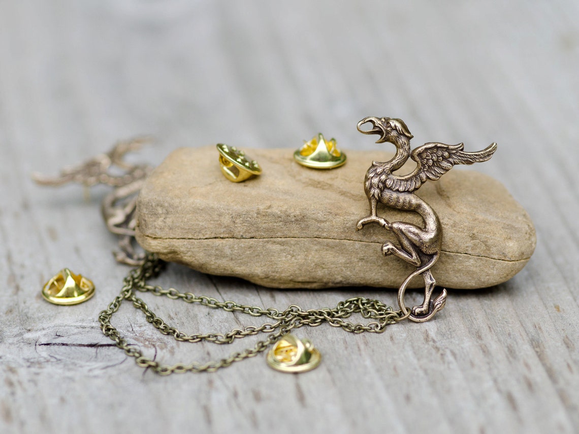 Bronze Griffin Collar Chain/ Cardigan Clip - Etsy