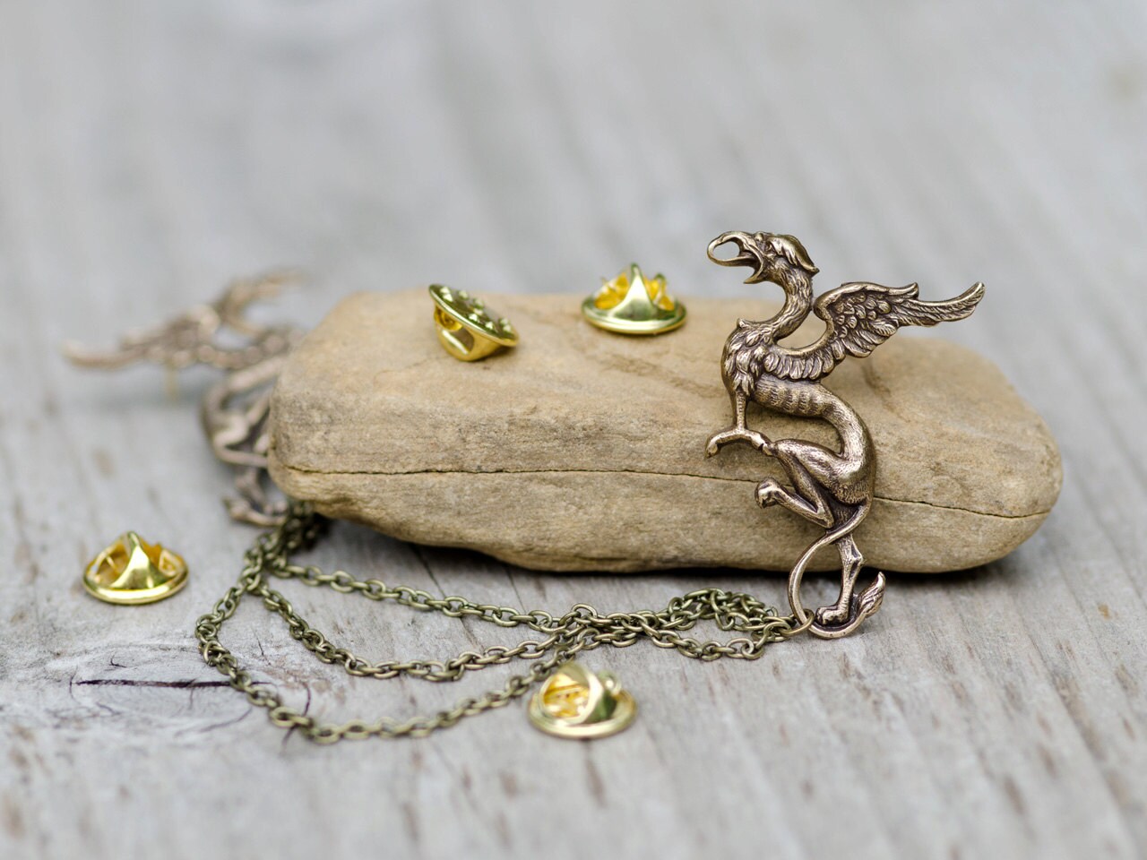 Bronze Griffin Collar Chain/ Cardigan Clip - Etsy