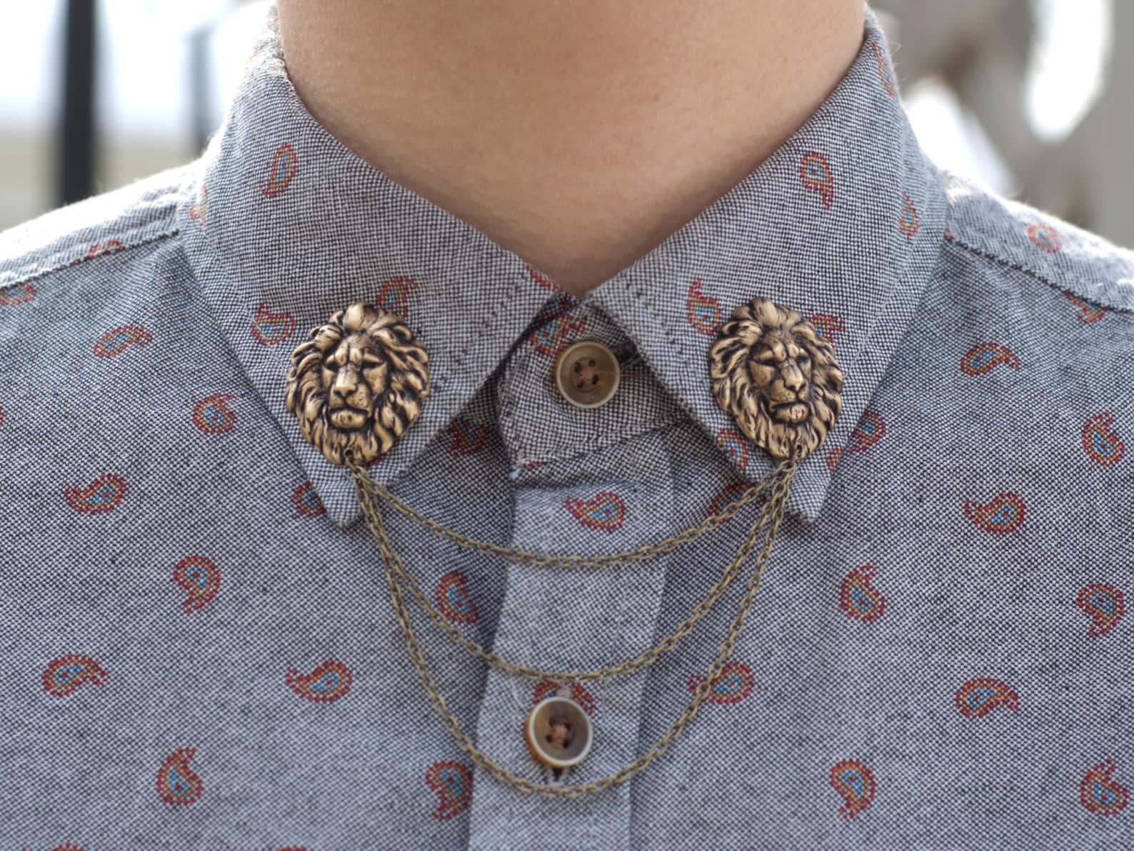 Bronze Lion Head Collar/cardigan Clip - Etsy