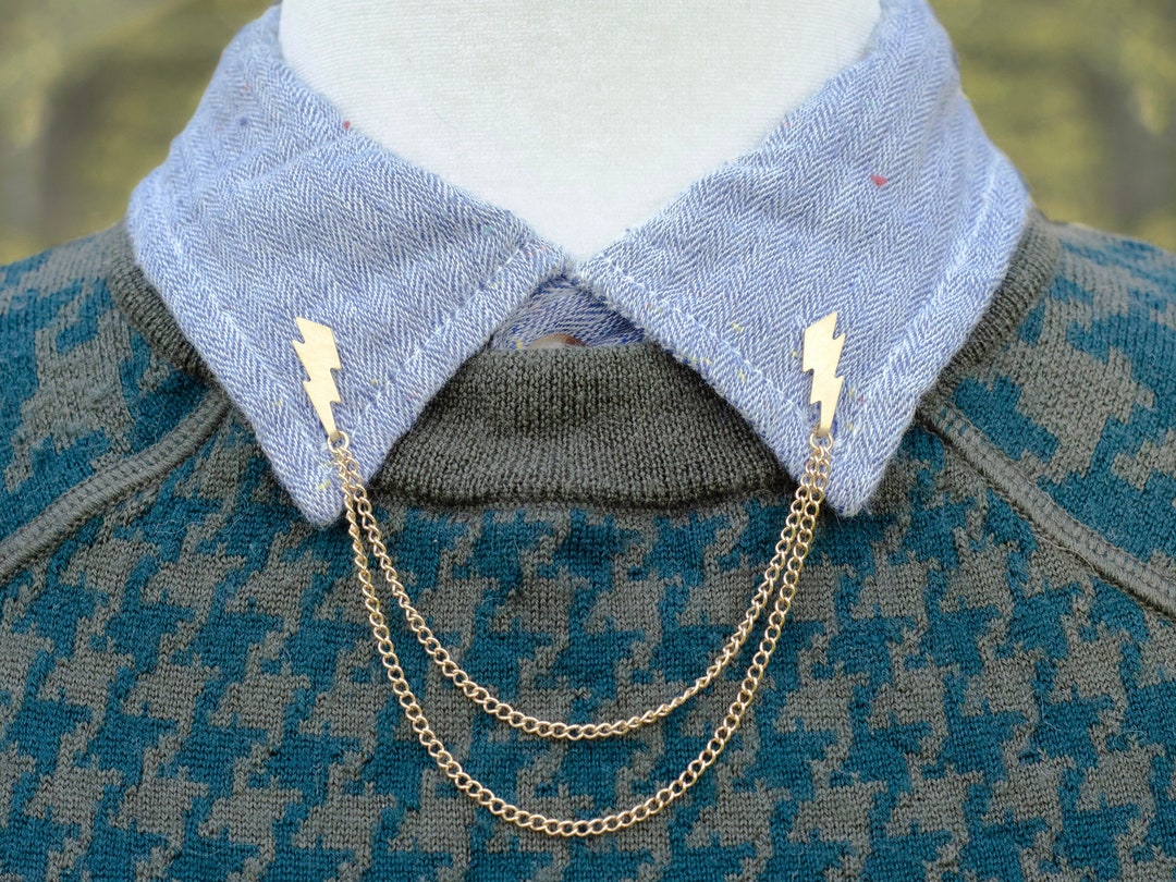 Small Gold Lightning Bolt Collar Clip Collar Chain - Etsy