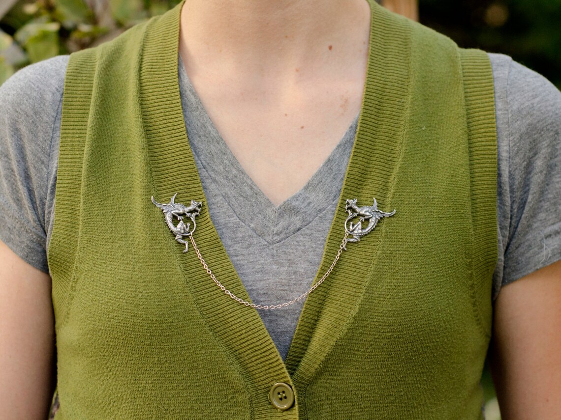 Silver Dragon Collar Chain/ Cardigan Clip - Etsy